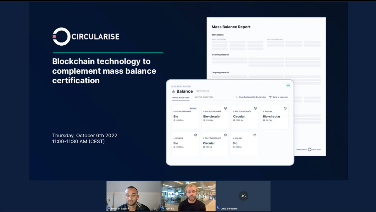 Blockchain technology to complement mass balance certification Circularise